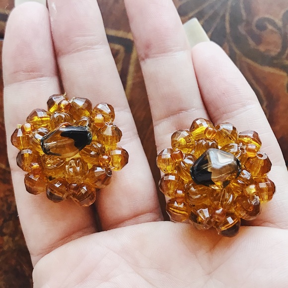 Vintage | Jewelry | Vintage Mid Century Amber Cluster Earrings | Poshmark